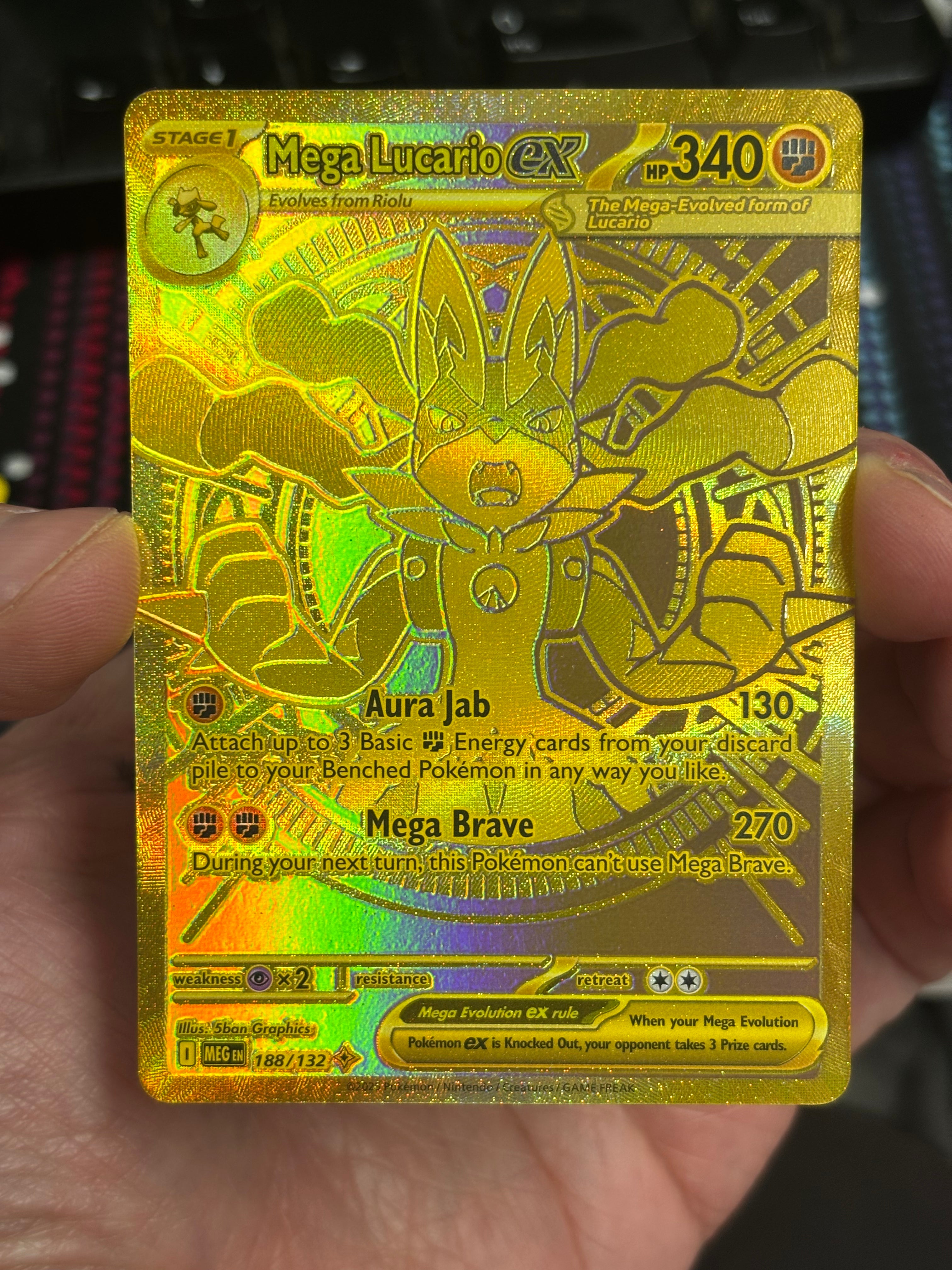 Pokemon Mega Lucario ex Gold Card (Mega Hyper Rare) 188/132 Mega Evolu ...